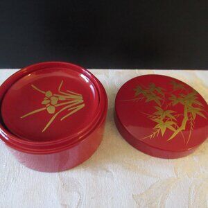 Dining | Japanese Lacquerware Coaster Set Red With Gold Design Set Of 6 ...